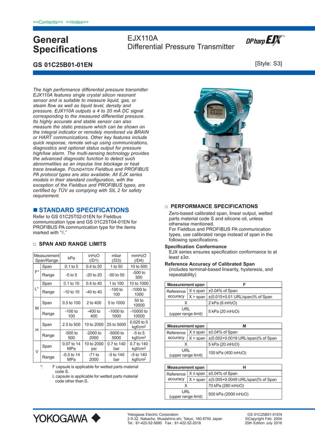 Yokogawa EJX110A Differential Pressure Tranismitter | PDF