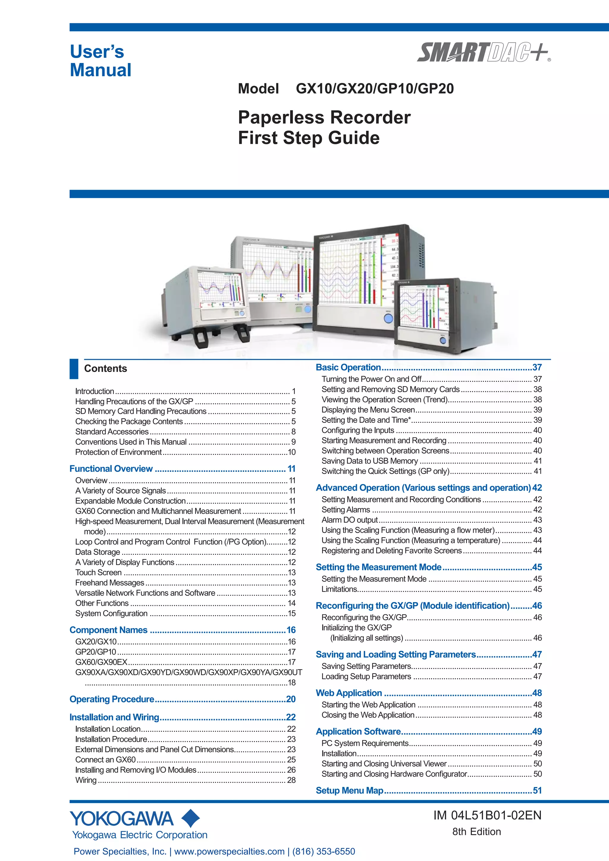 Yokogawa Model GX10/GX20/GP10/GP20 Paperless Recorder First Step Guide ...