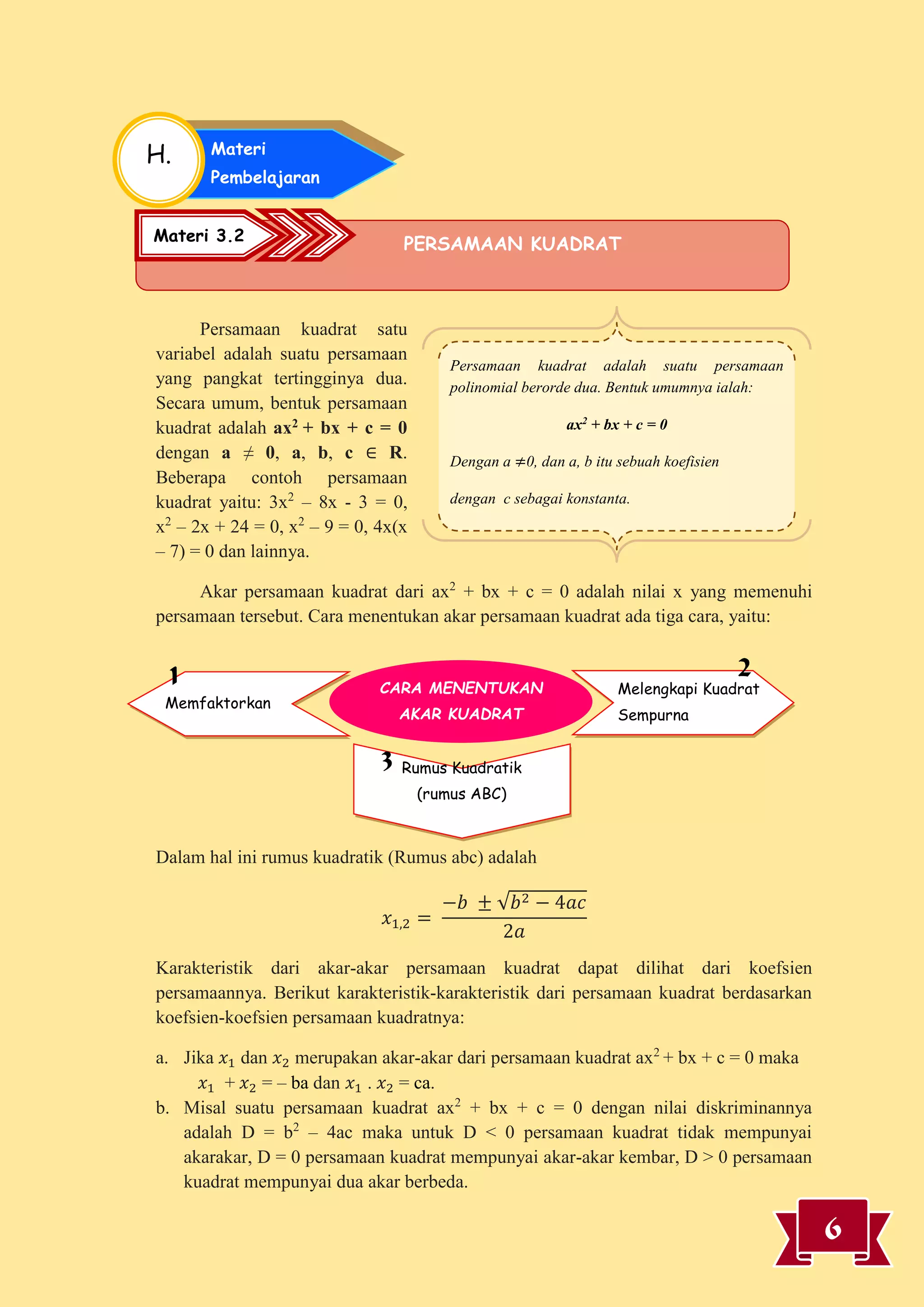 Bahan Ajar Persamaan Kuadrat SMP Kelas IX Kurikulum 2013 | PDF