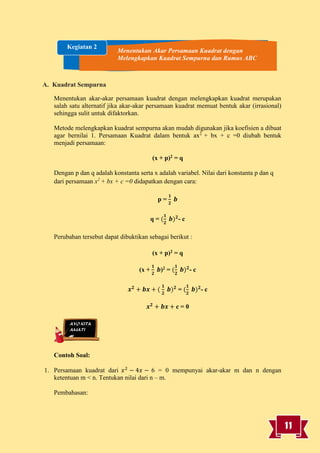 Bahan Ajar Persamaan Kuadrat SMP Kelas IX Kurikulum 2013 | PDF