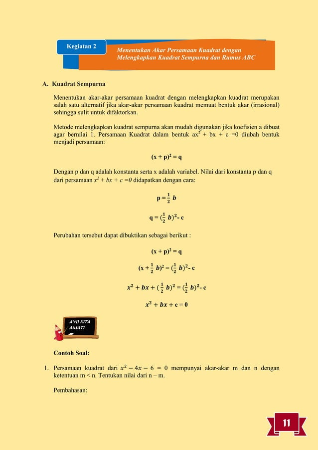 Bahan Ajar Persamaan Kuadrat SMP Kelas IX Kurikulum 2013 | PDF