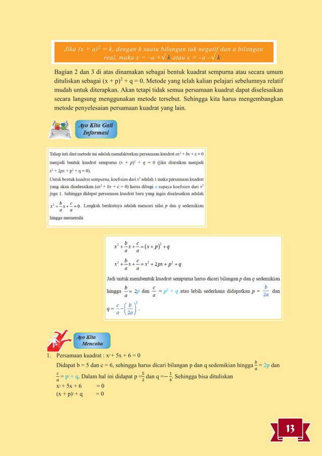 Bahan Ajar Persamaan Kuadrat SMP Kelas IX Kurikulum 2013 | PDF
