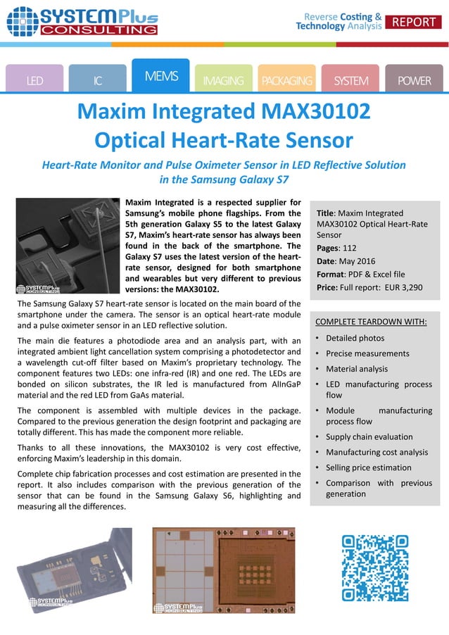 Maxim Integrated MAX30102 Optical Heart-Rate Sensor 2016 teardown ...