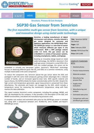 Sensirion SGP30 Gas Sensor 2018 - teardown reverse costing report published by System Plus ...