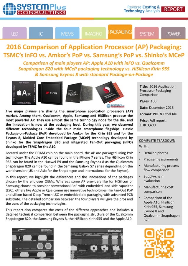 2016 Comparison of Application Processor Packaging - teardown reverse costing report published ...