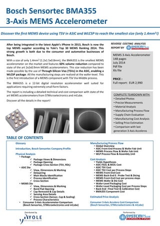 Bosch Sensortec BMA355 3-Axis MEMS Accelerometer teardown reverse costing report by published ...