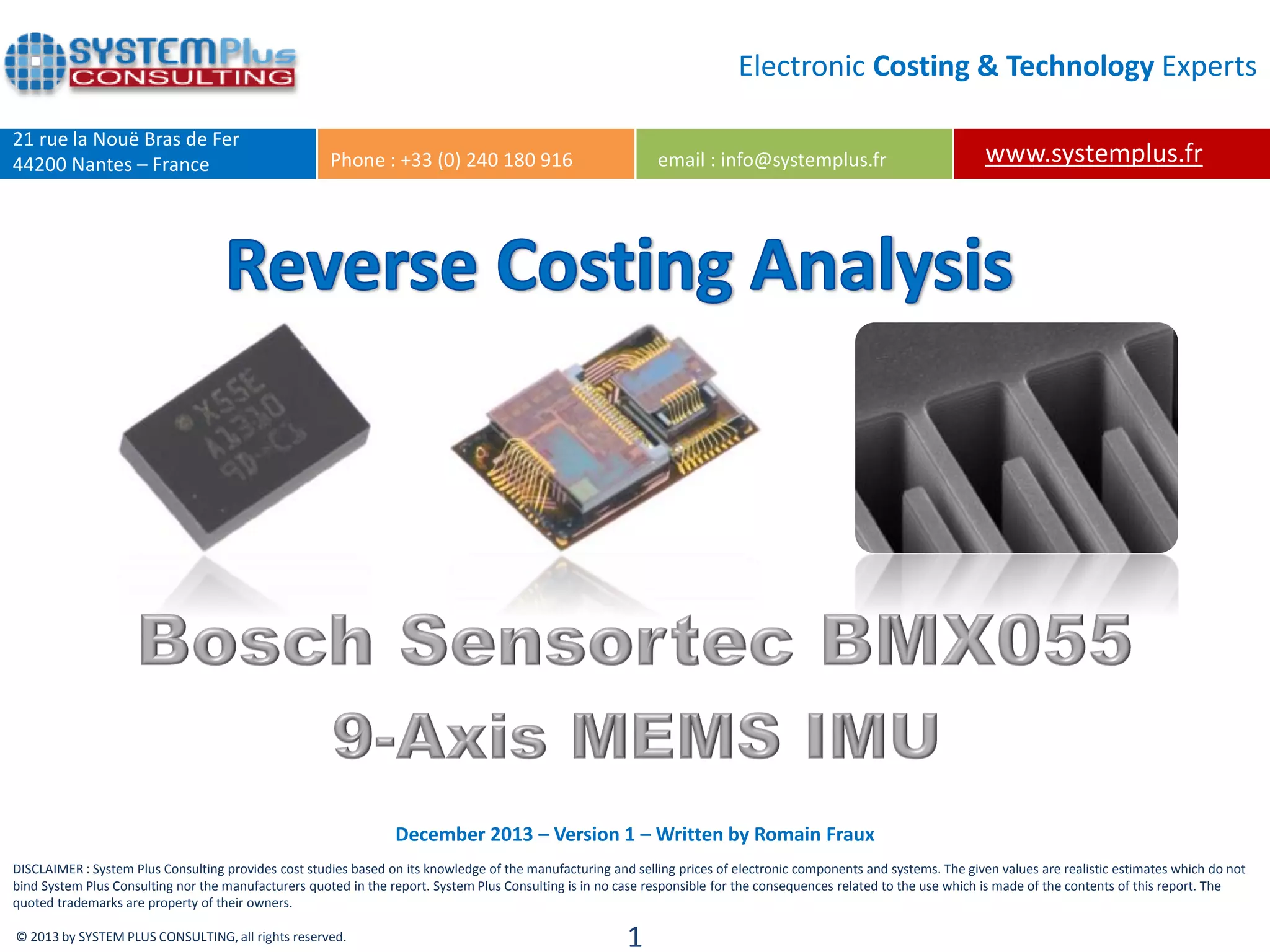 Bosch Sensortec BMX055 9-Axis MEMS IMU teardown reverse costing report ...