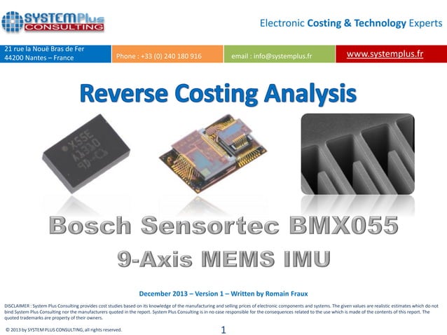 Bosch Sensortec BMX055 9-Axis MEMS IMU teardown reverse costing report ...