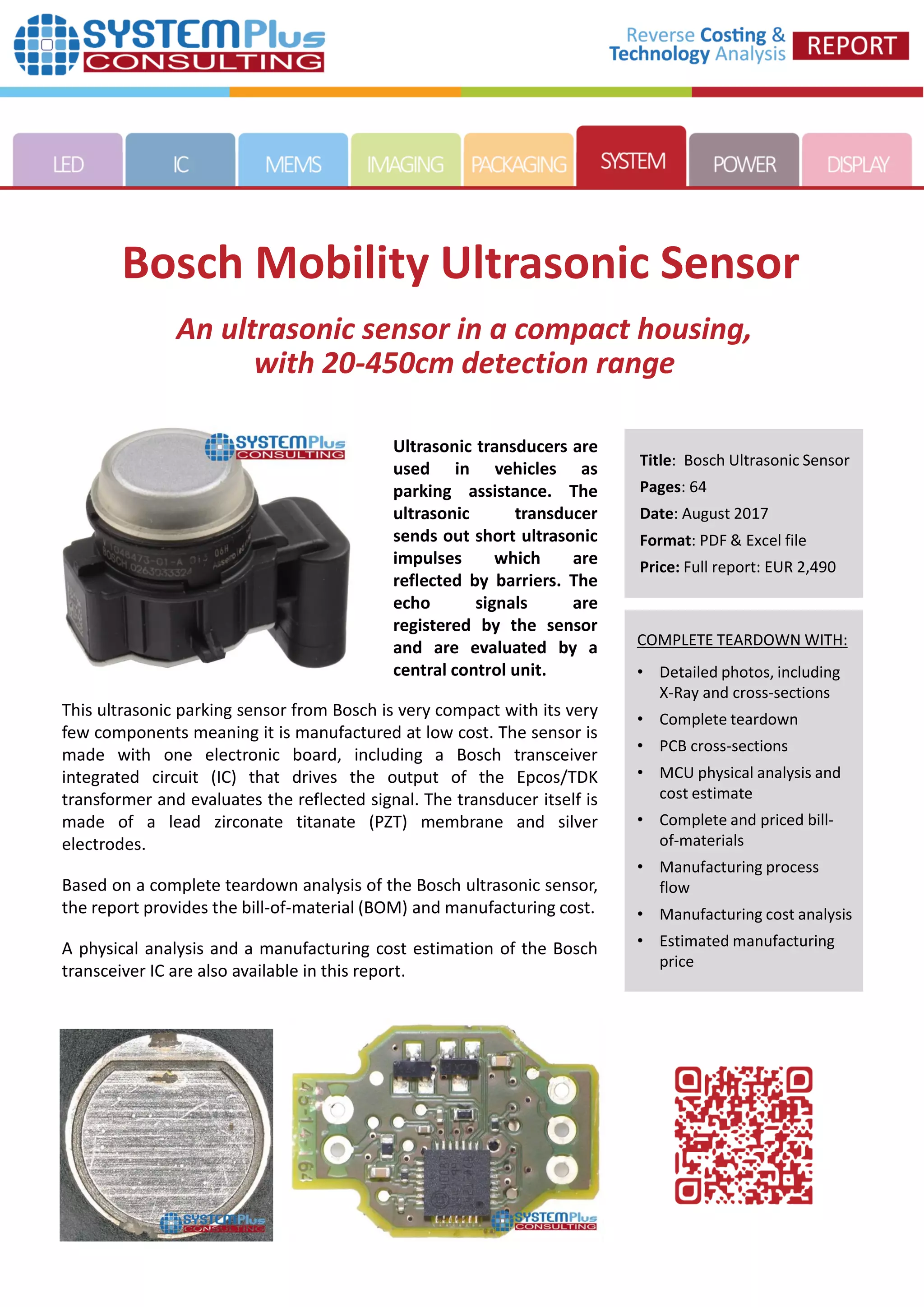 Bosch Mobility Ultrasonic Sensor 2017 teardown reverse costing report ...