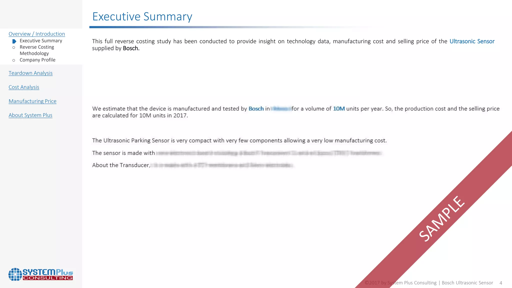 Bosch Mobility Ultrasonic Sensor 2017 teardown reverse costing report ...