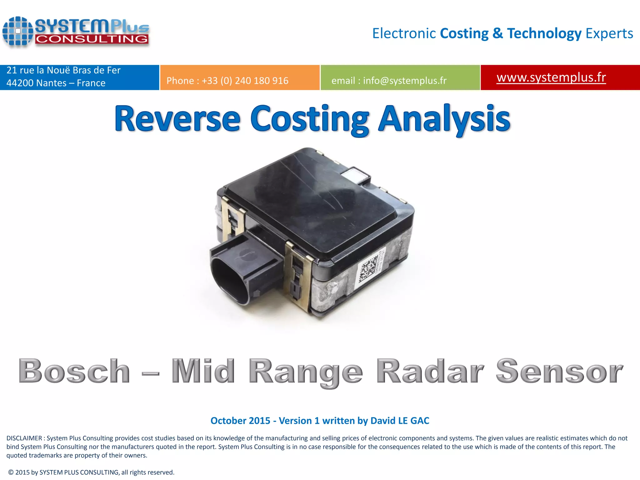 Bosch Mid Range Radar (MRR) Sensor - teardown reverse costing report ...