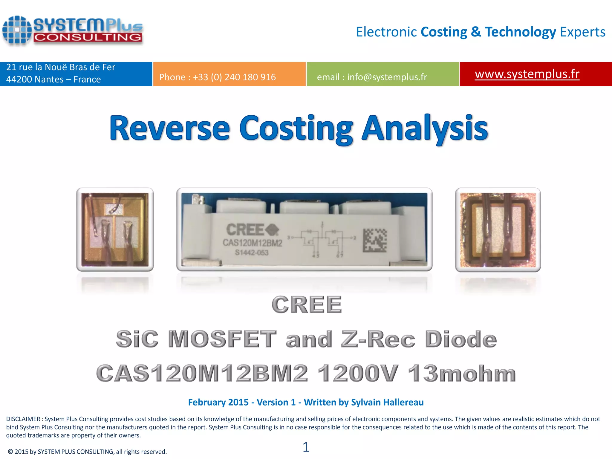 CREE 1200V SiC Module teardown reverse costing report published by Yole ...