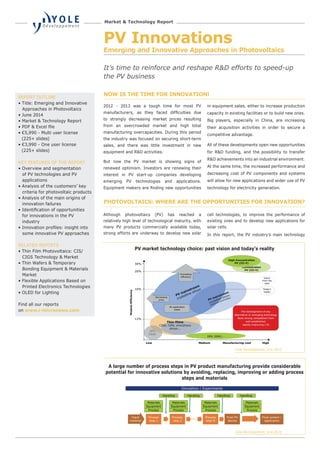 Emerging and Innovative Approaches in Photovoltaics 2014 Report by Yole Developpement | PDF