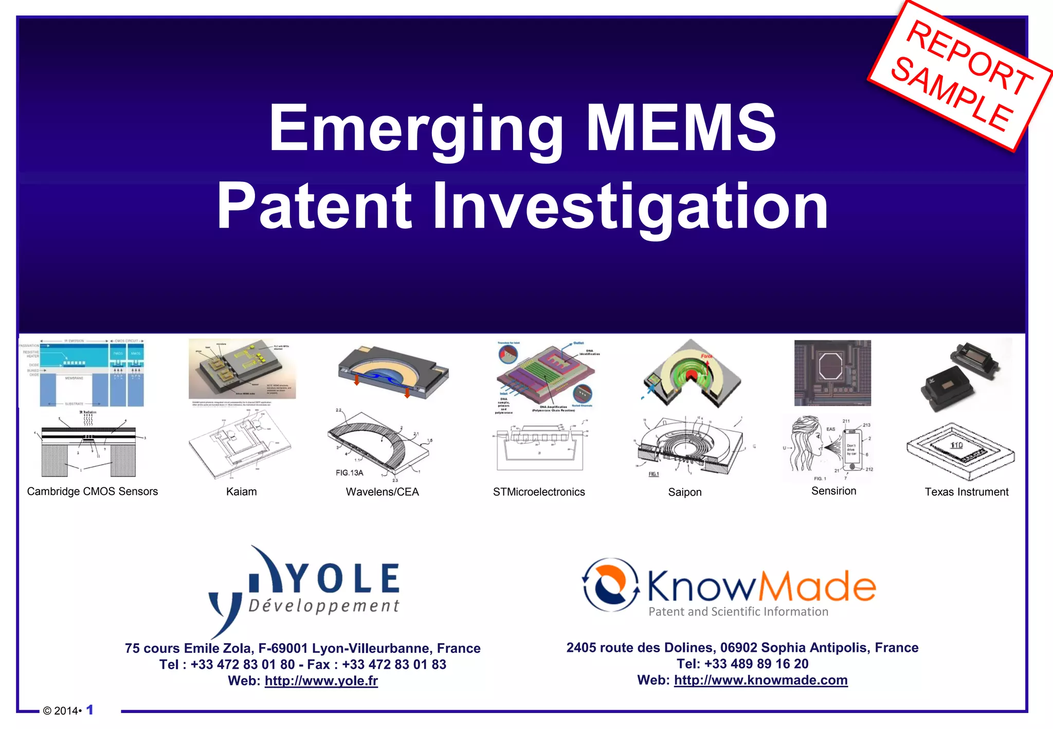 Emerging MEMS Patent Investigation 2014 Report by Yole Developpement | PDF