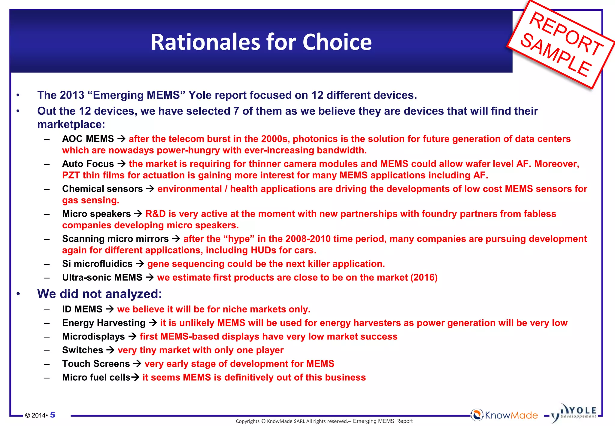 Emerging MEMS Patent Investigation 2014 Report by Yole Developpement | PDF