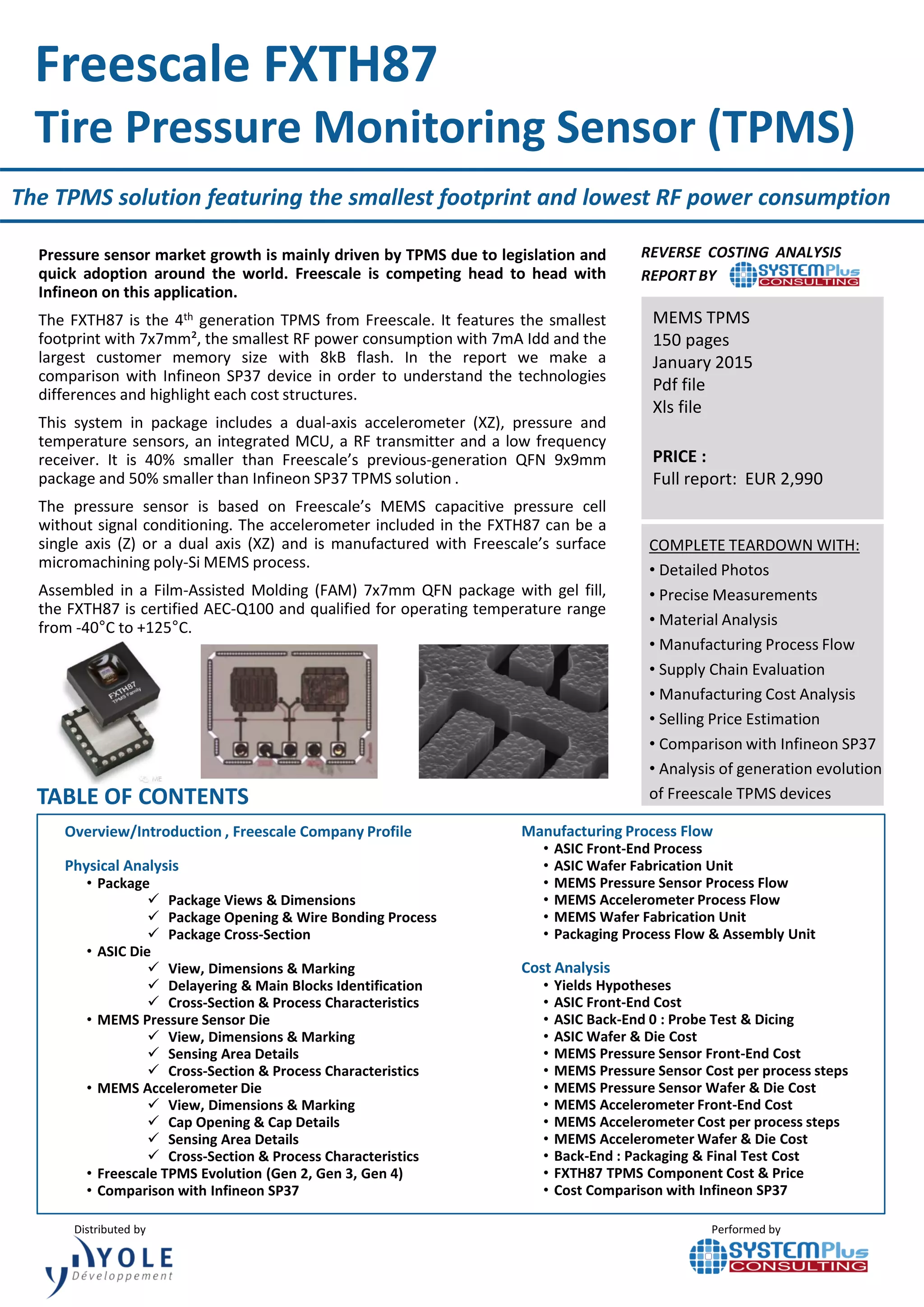 Yole freescale fxth87 MEMS TPMS 2015 teardown reverse costing report ...