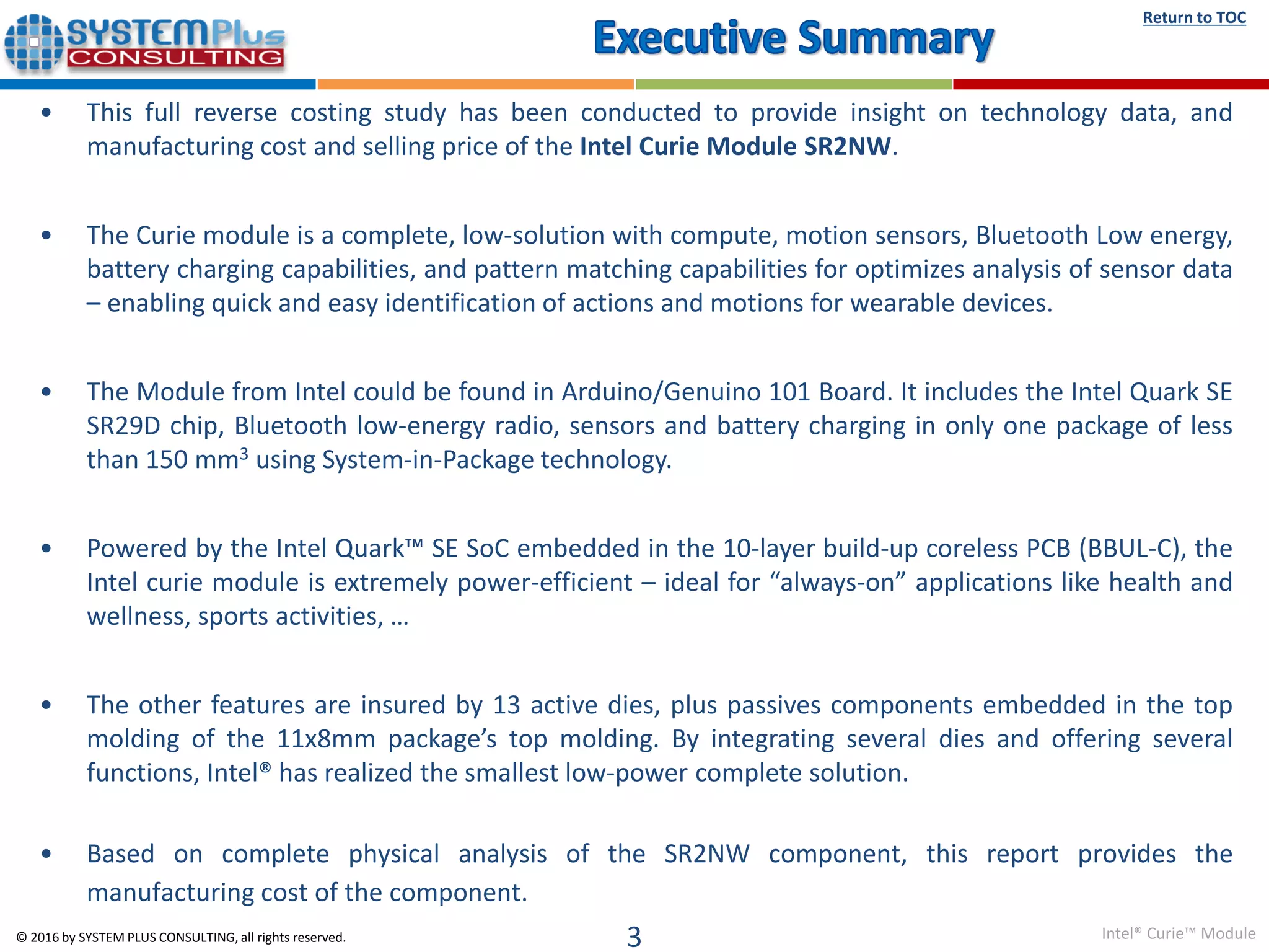 Intel® Curie™ Module High Density System In Package For Iot 2016 Teardown Reverse Costing Report