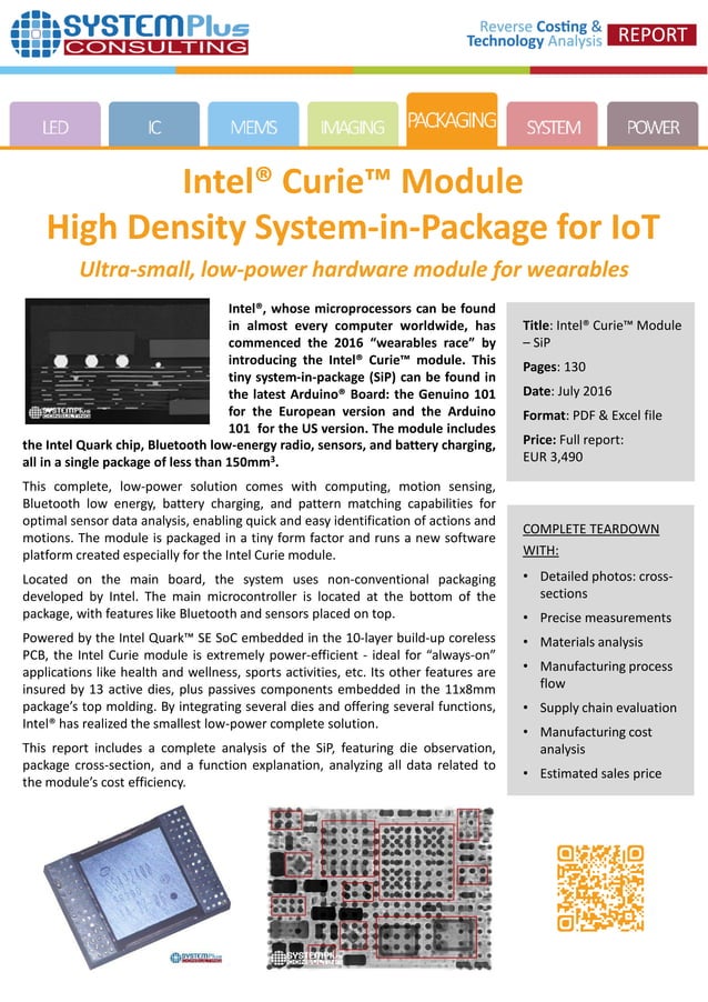 Intel® Curie™ Module High Density System In Package For Iot 2016 Teardown Reverse Costing Report
