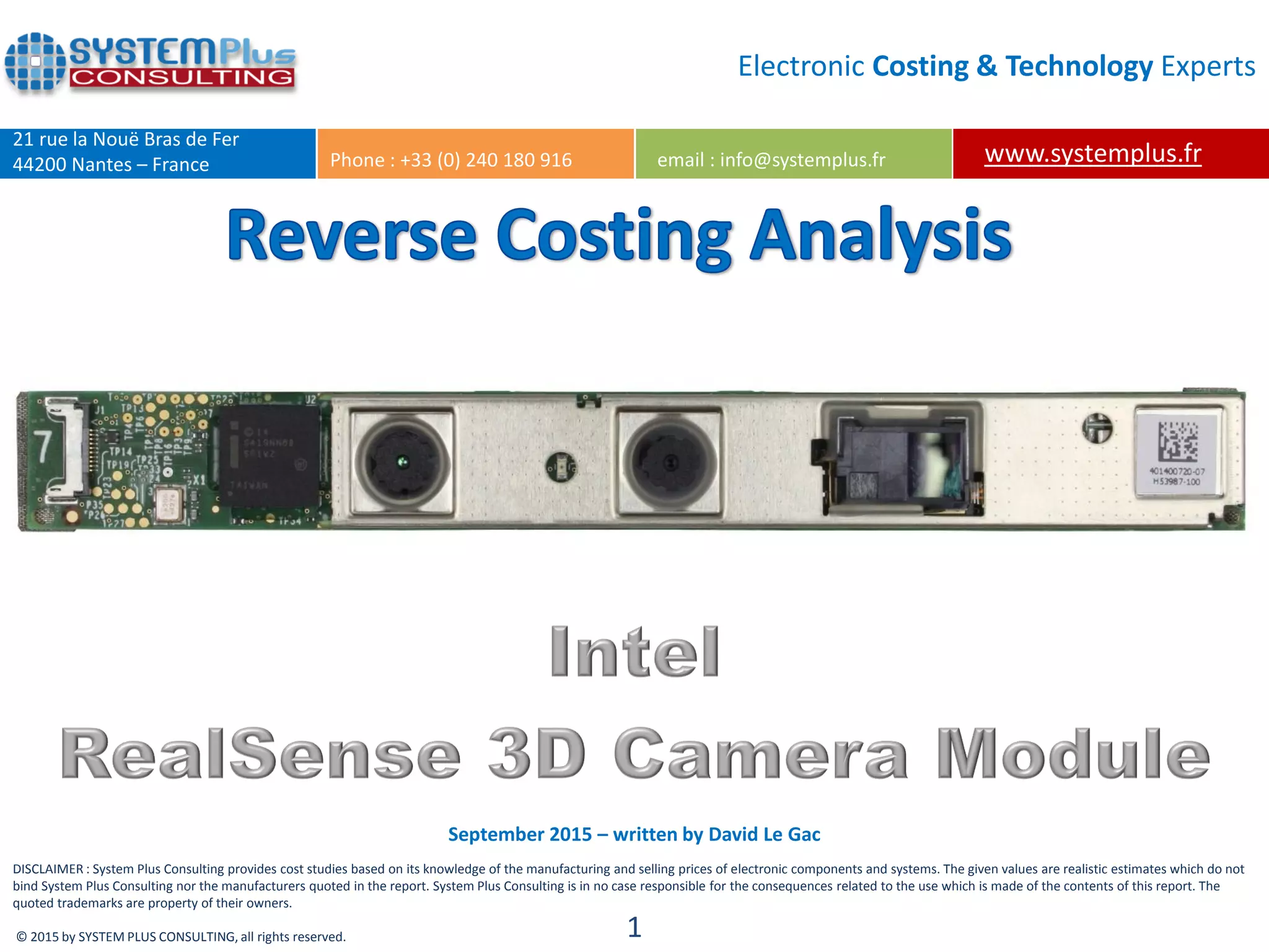 Yole Intel RealSense 3D camera module and STM IR laser 2015 teardown ...