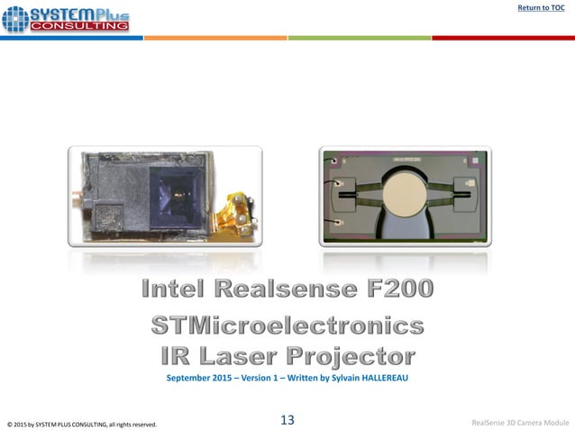 Yole Intel RealSense 3D camera module and STM IR laser 2015 teardown ...