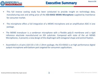 InvenSense ICS-43432 Digital MEMS Microphone teardown reverse costing report published by Yole ...