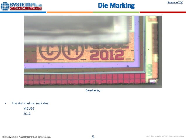 mCube Single-Chip 3-Axis Accelerometer teardown reverse costing report published by Yole ...
