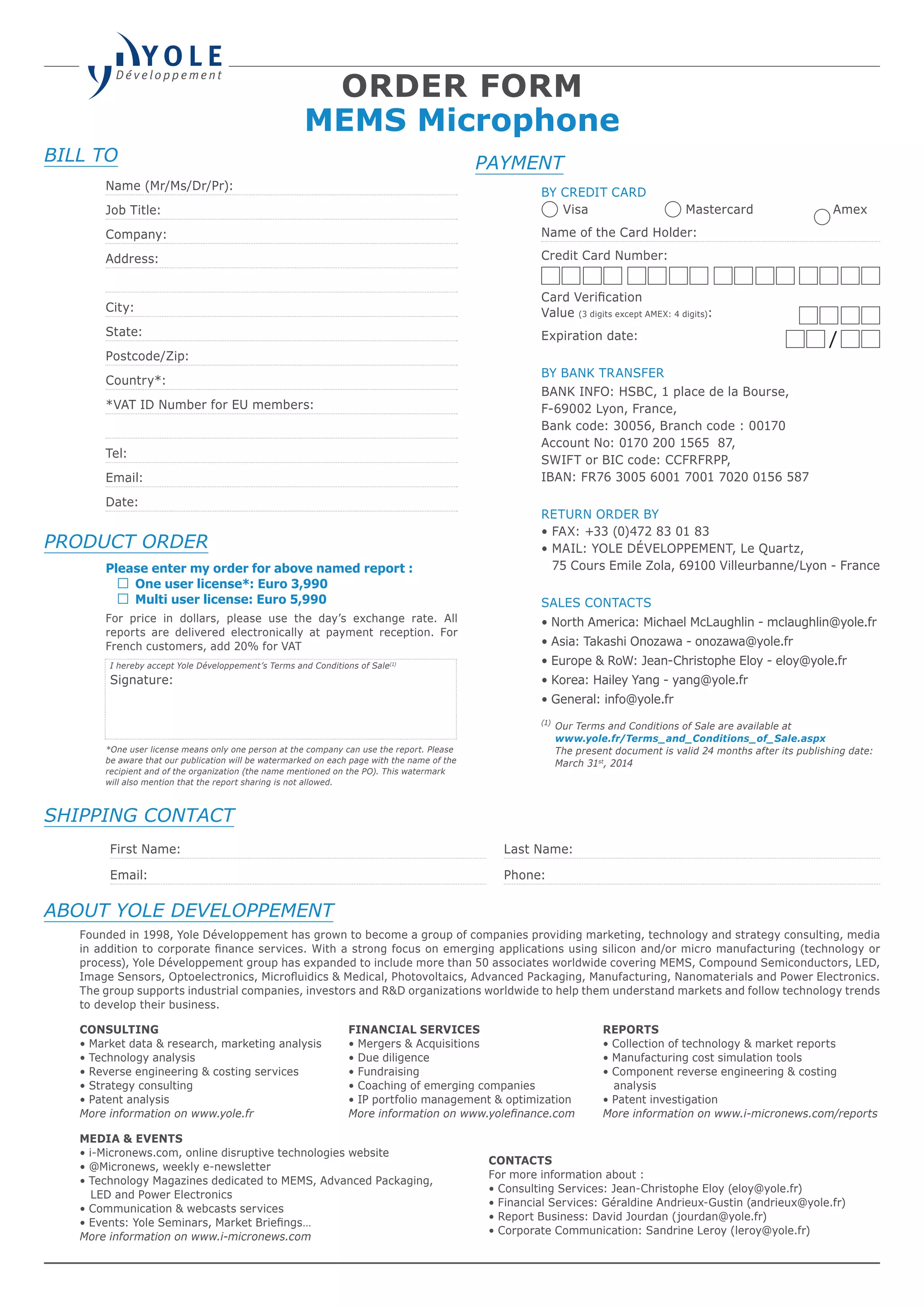 MEMS Microphone: Market, Applications and Business Trends 2014 2014 Report by Yole Developpement ...