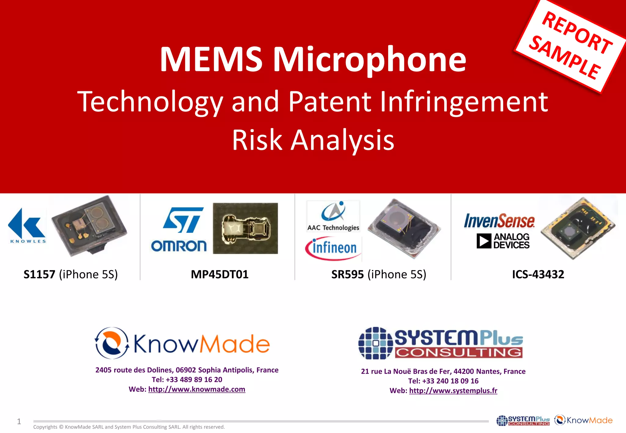 MEMS microphone Patent Infringement April 2015 report published by Yole Developpement | PDF