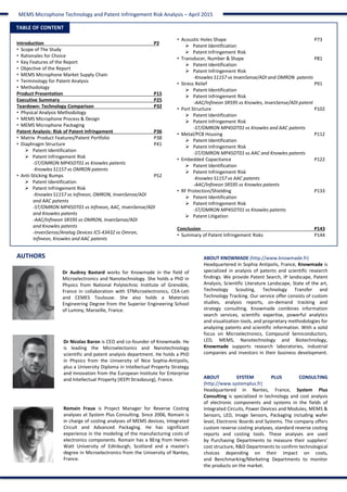 MEMS microphone Patent Infringement April 2015 report published by Yole Developpement | PDF