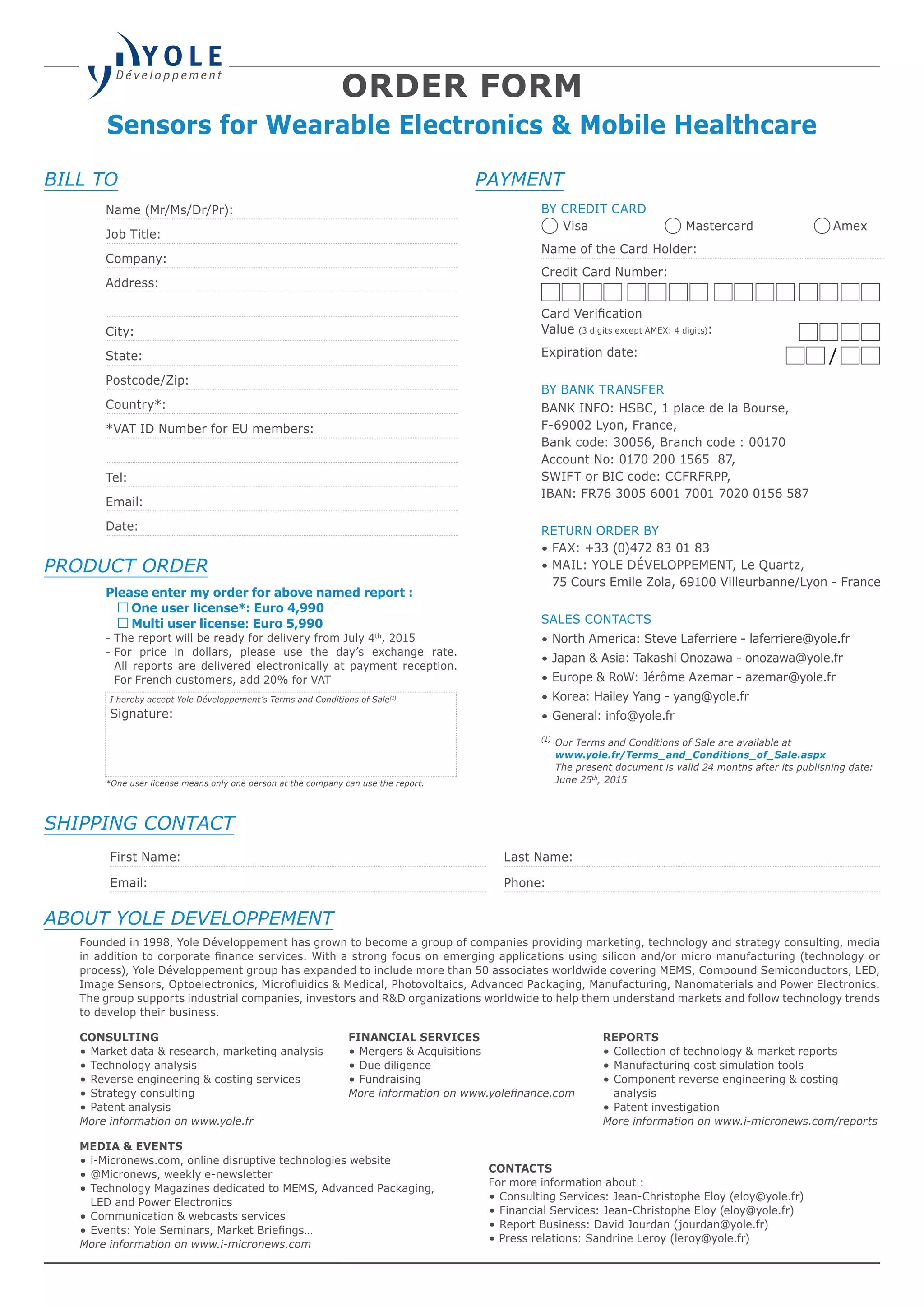 Sensors for Wearable Electronics & Mobile Healthcare 2015 Report by Yole Developpement | PDF