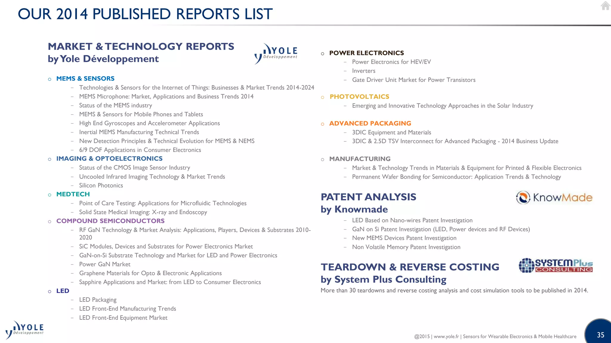 Sensors for Wearable Electronics & Mobile Healthcare 2015 Report by Yole Developpement | PDF