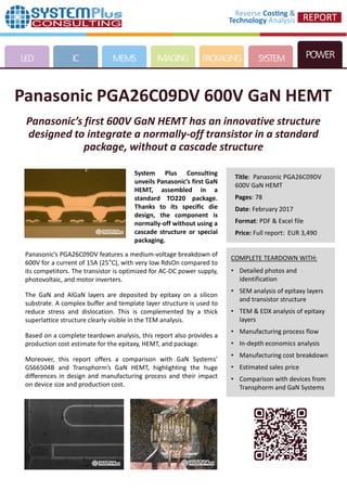 Panasonic PGA26C09DV 600V GaN HEMT teardown reverse costing report published by Yole ...
