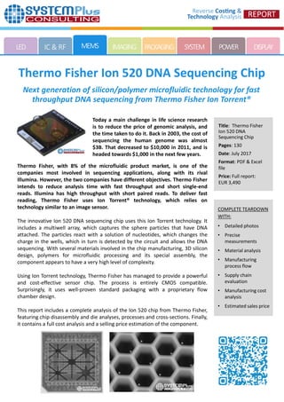 Thermo Fisher Ion 520 DNA Sequencing Chip 2017 teardown reverse costing ...