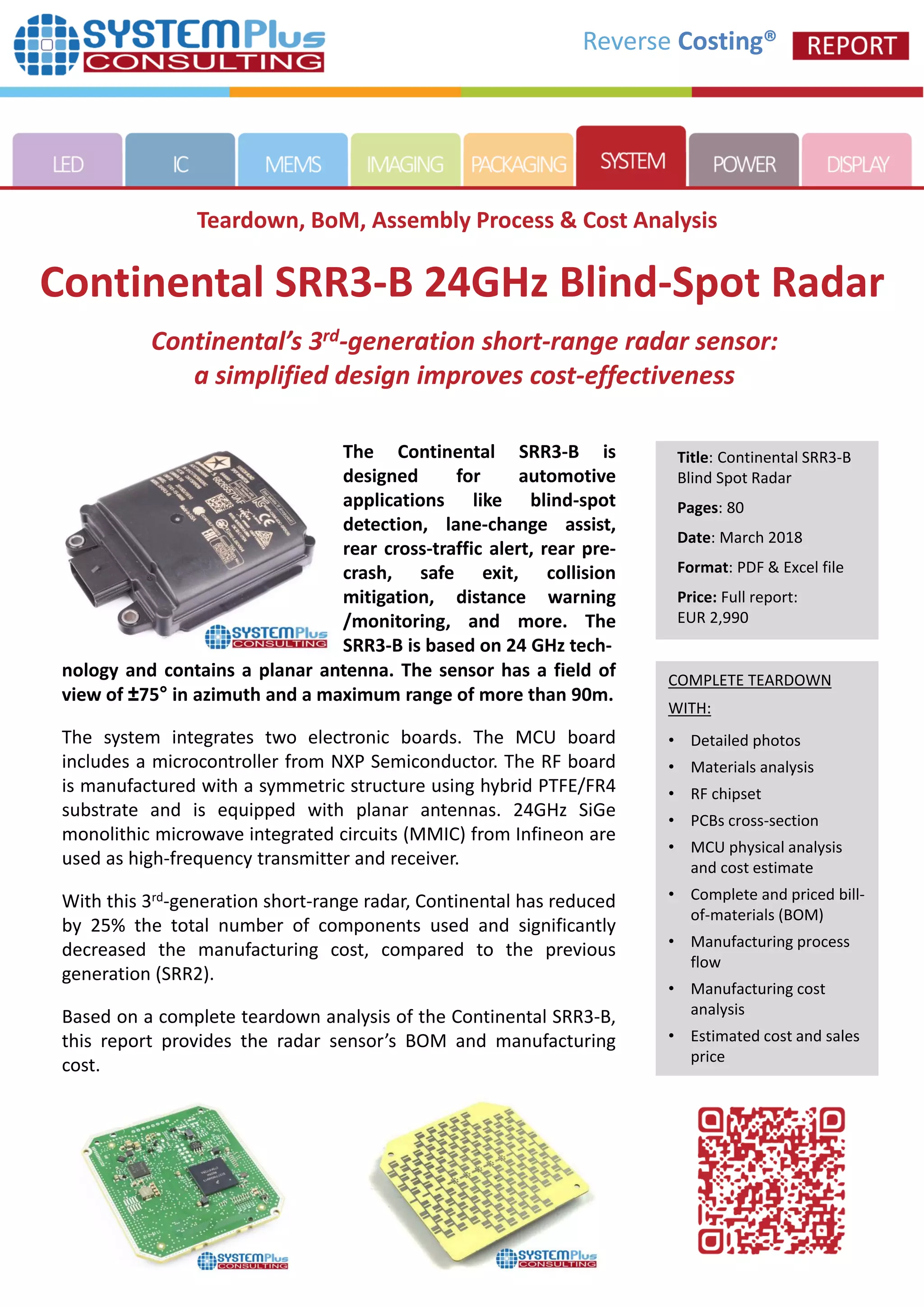 Continental SRR3-B 24GHz Blind-Spot Radar - 2018 teardown reverse ...