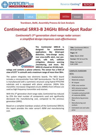 Continental SRR3-B 24GHz Blind-Spot Radar - 2018 teardown reverse ...