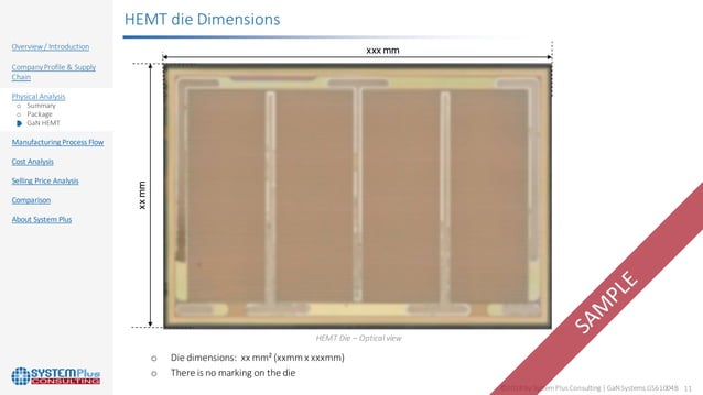 GaN Systems GS61004B GaN HEMT 2018 teardown reverse costing report ...