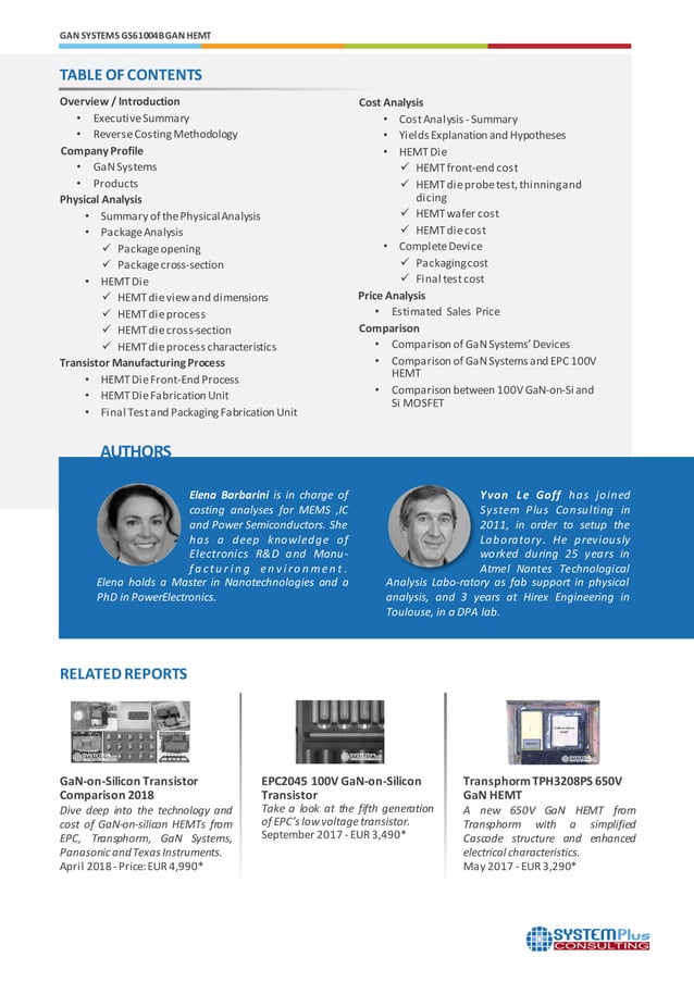 GaN Systems GS61004B GaN HEMT 2018 teardown reverse costing report ...