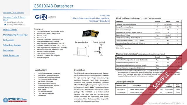 GaN Systems GS61004B GaN HEMT 2018 teardown reverse costing report ...