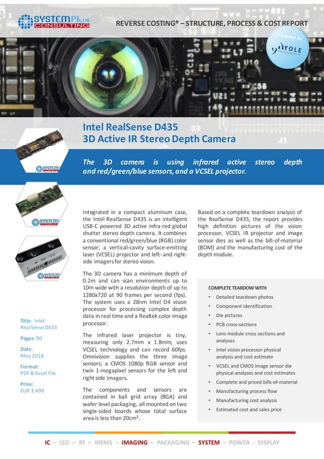 Intel RealSense D435 3D Active IR Stereo Depth Camera 2018 teardown ...