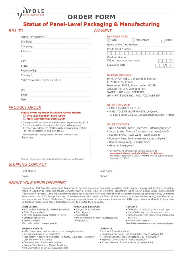 Status of Panel-Level Packaging & Manufacturing 2015 Report by Yole ...