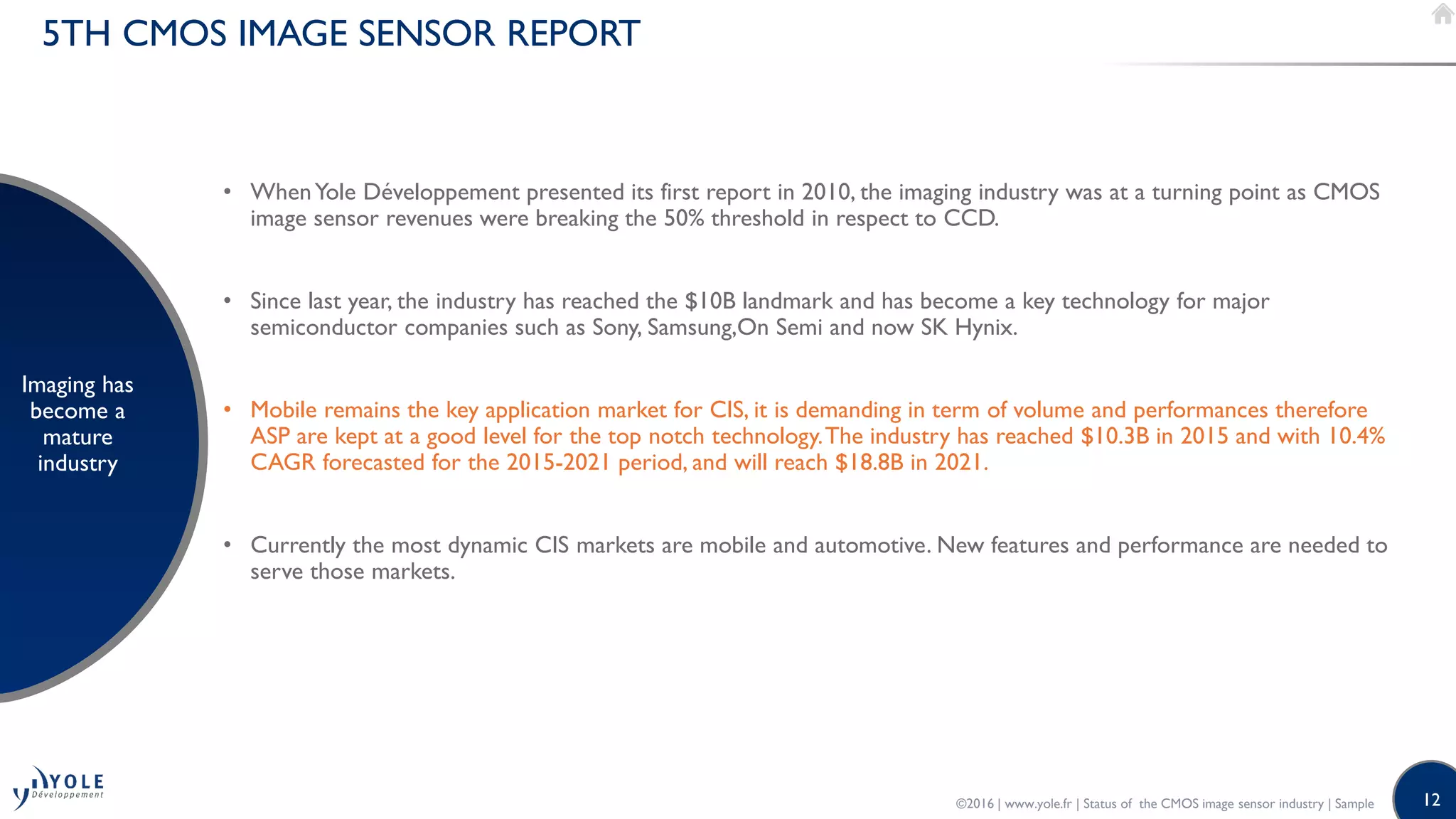 Status of the CMOS Image Sensor Industry 2016: New Dynamics in Market ...