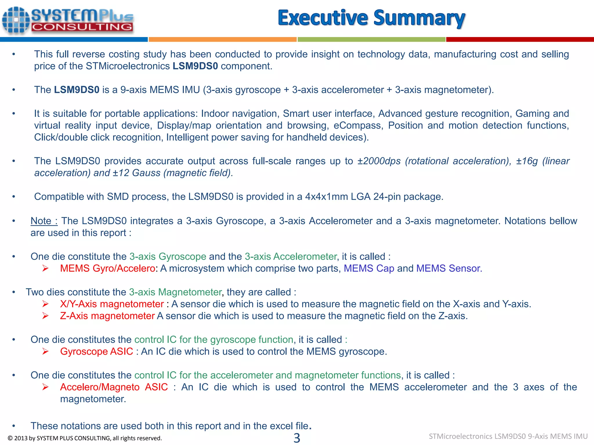 STMicroelectronics LSM9DS0 9-Axis MEMS IMU teardown reverse costing report published by Yole ...