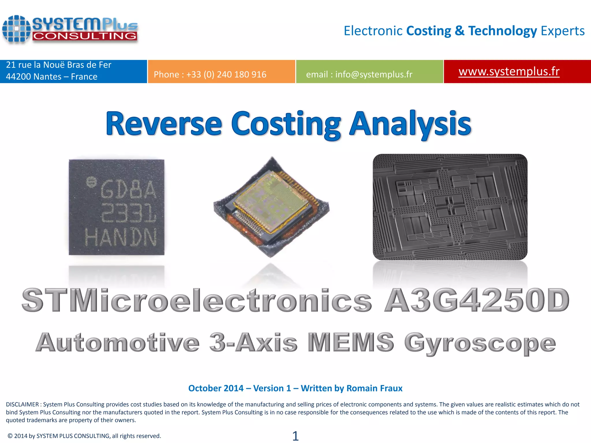 STMicroelectronics A3G4250D Automotive 3-Axis MEMS Gyroscope teardown ...