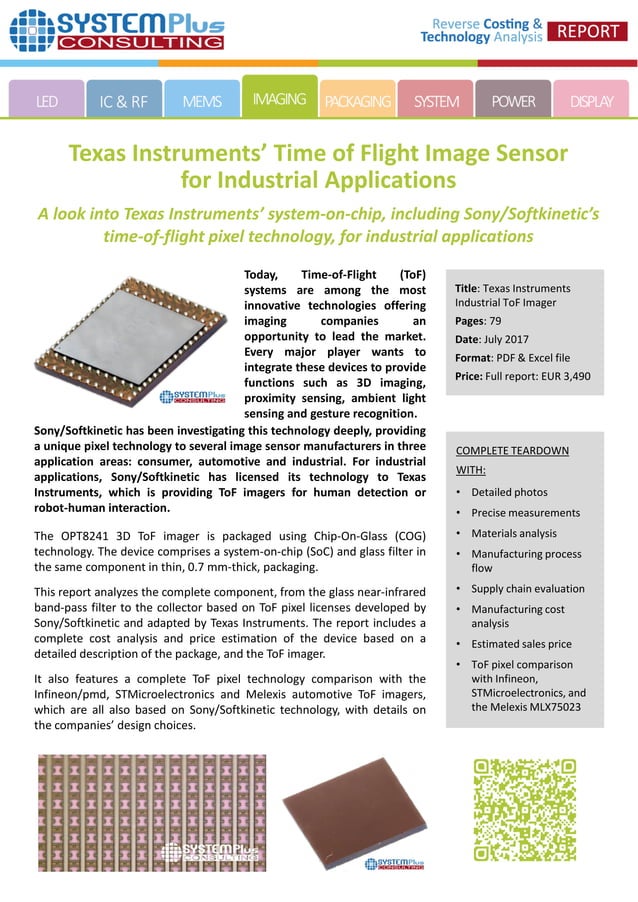 Texas Instruments’ Time of Flight Image Sensor 2017 teardown reverse costing report published by ...