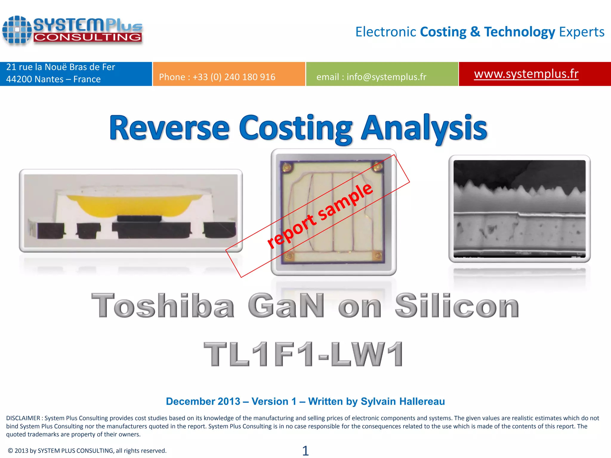 Toshiba first GaN on Silicon LED teardown reverse costing report by ...