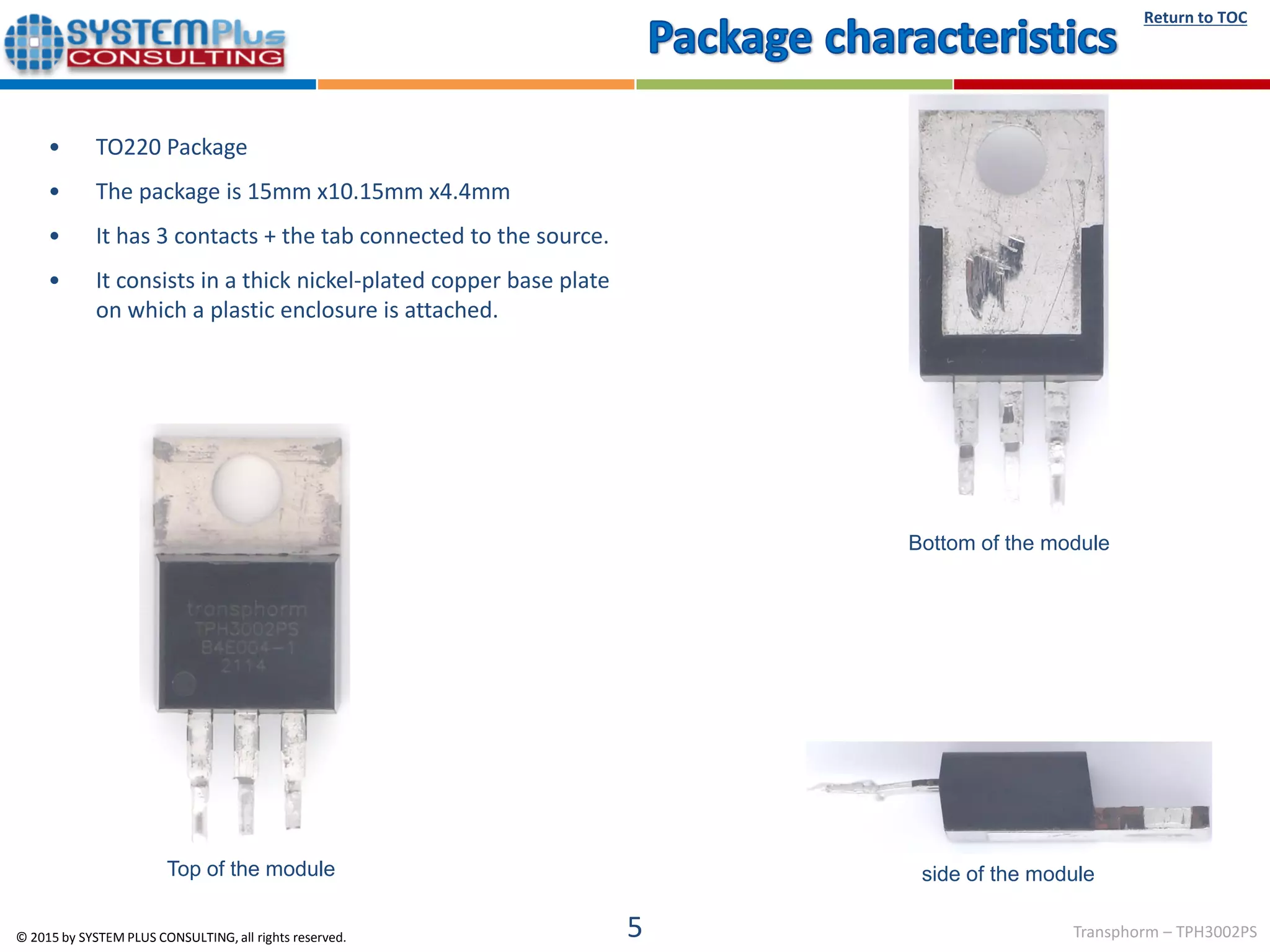 Transphorm TPH3002PS 600V GaN on Silicon HEMT 2015 teardown reverse costing report published by ...