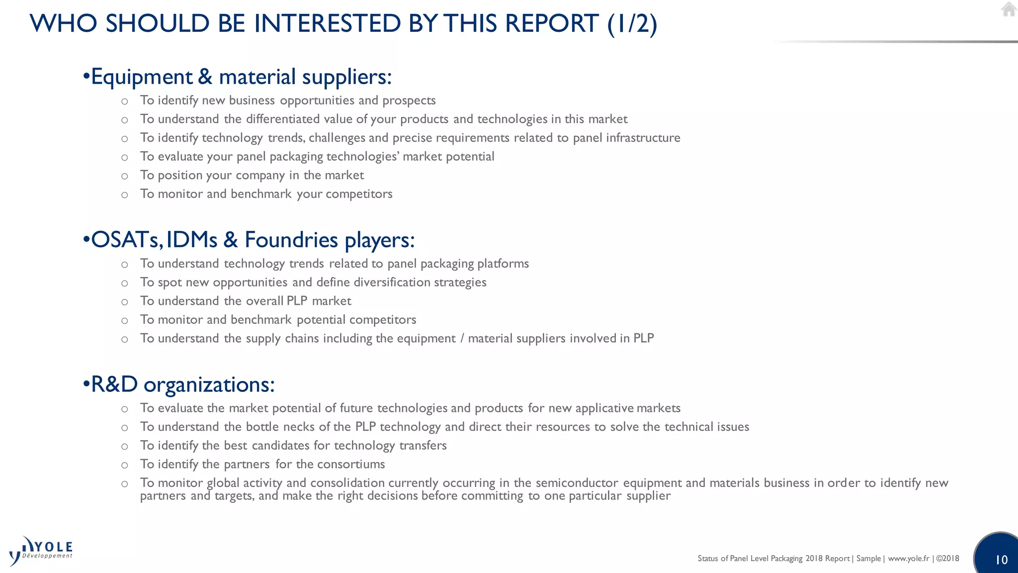 Status of Panel Level Packaging 2018 Report by Yole Developpement | PDF