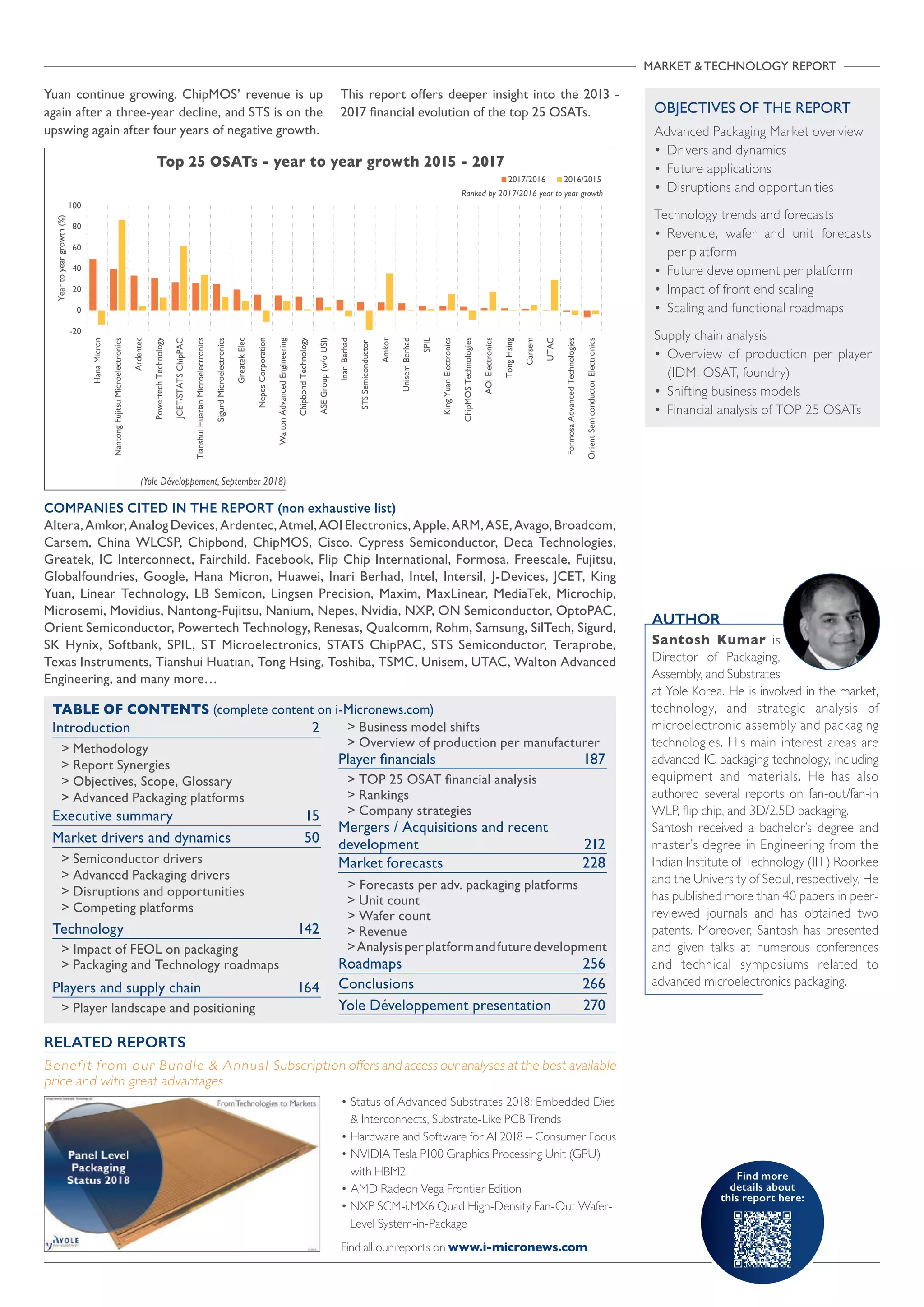 Status of the Advanced Packaging Industry 2018 Report by Yole ...