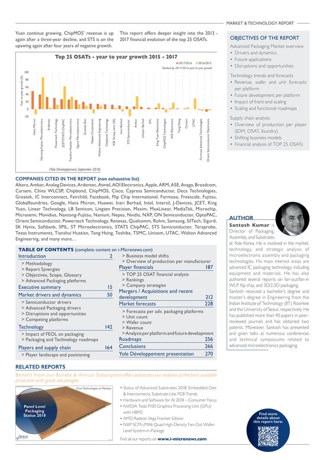 Status of the Advanced Packaging Industry 2018 Report by Yole ...