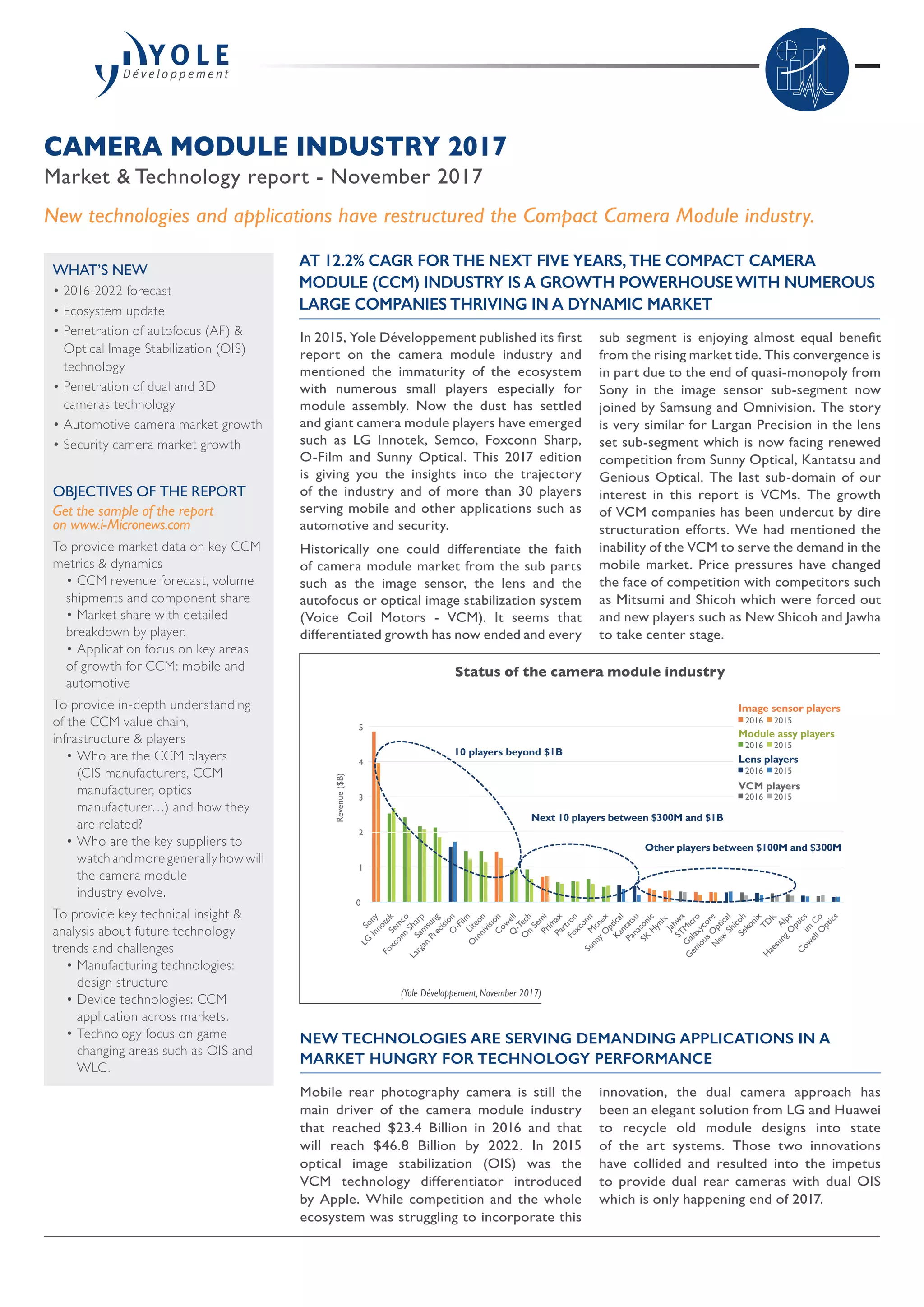 Camera Module Industry 2017 Report by Yole Developpement | PDF